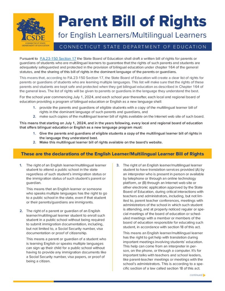 Parent Bill of Rights for English Learners/Multilingual Learners – Side ...
